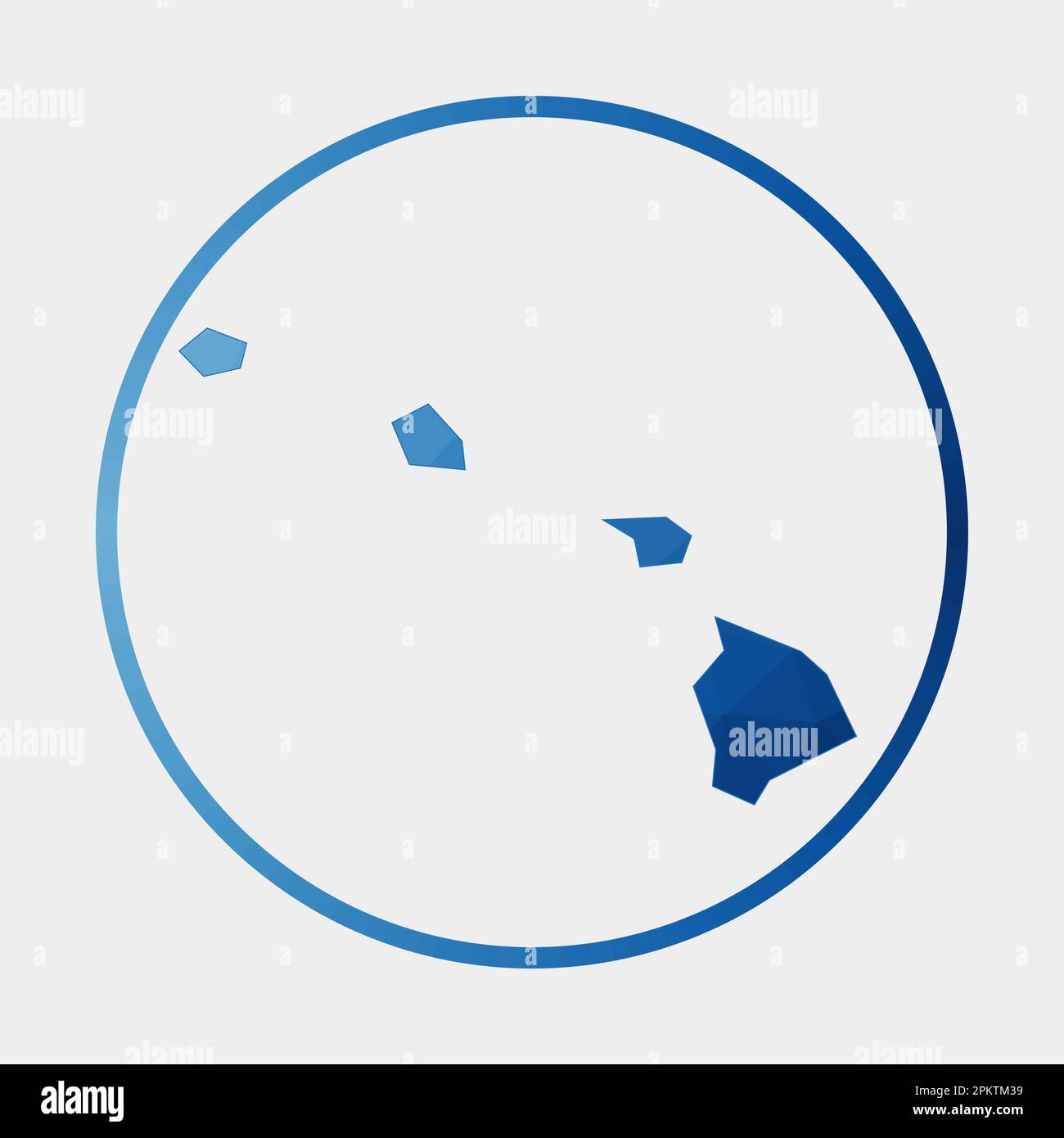 Hawaii icon. Polygonal map of the US state in gradient ring. Round low ...