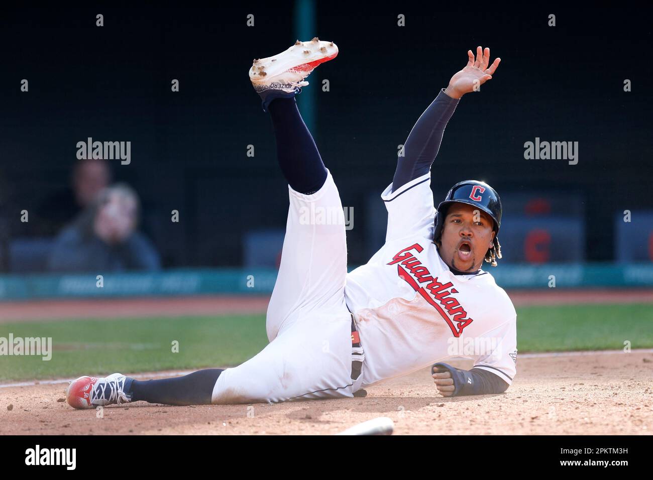 Cleveland Guardians' Jose Ramirez celebrates after scoring the winning ...