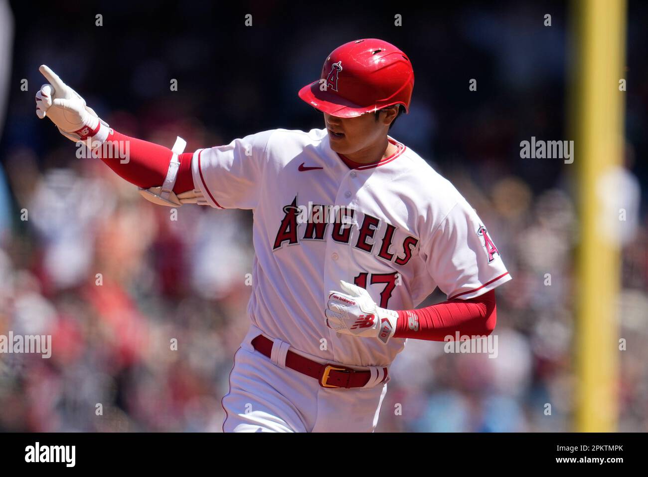 Los Angeles Angels' Shohei Ohtani celebrates has rounds the bases after ...