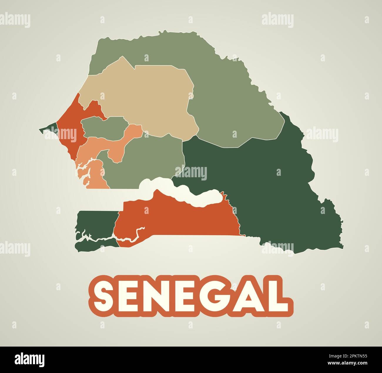 Senegal poster in retro style. Map of the country with regions in ...