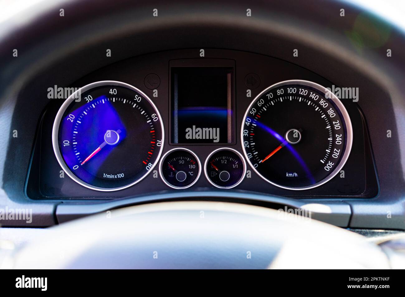 Car dashboard with round flashy displays Stock Photo - Alamy
