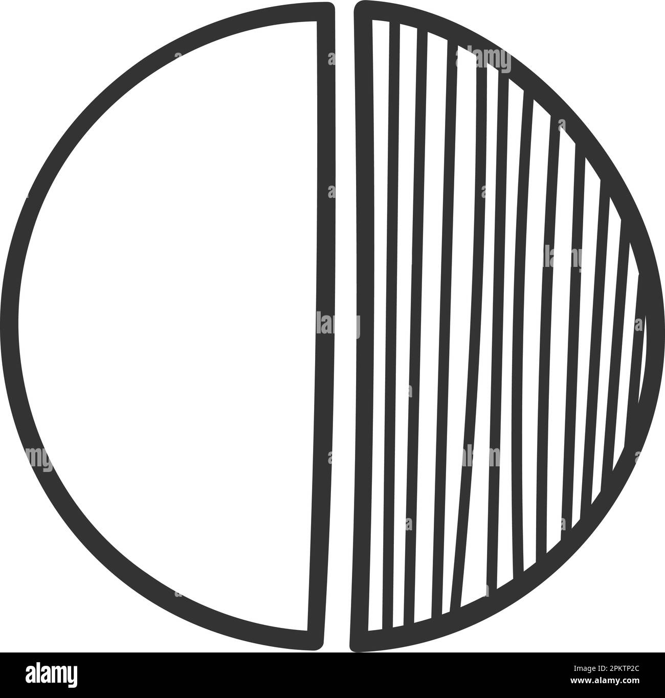 Donut chart in doodle style. Hand drawn circle divided on two equal ...