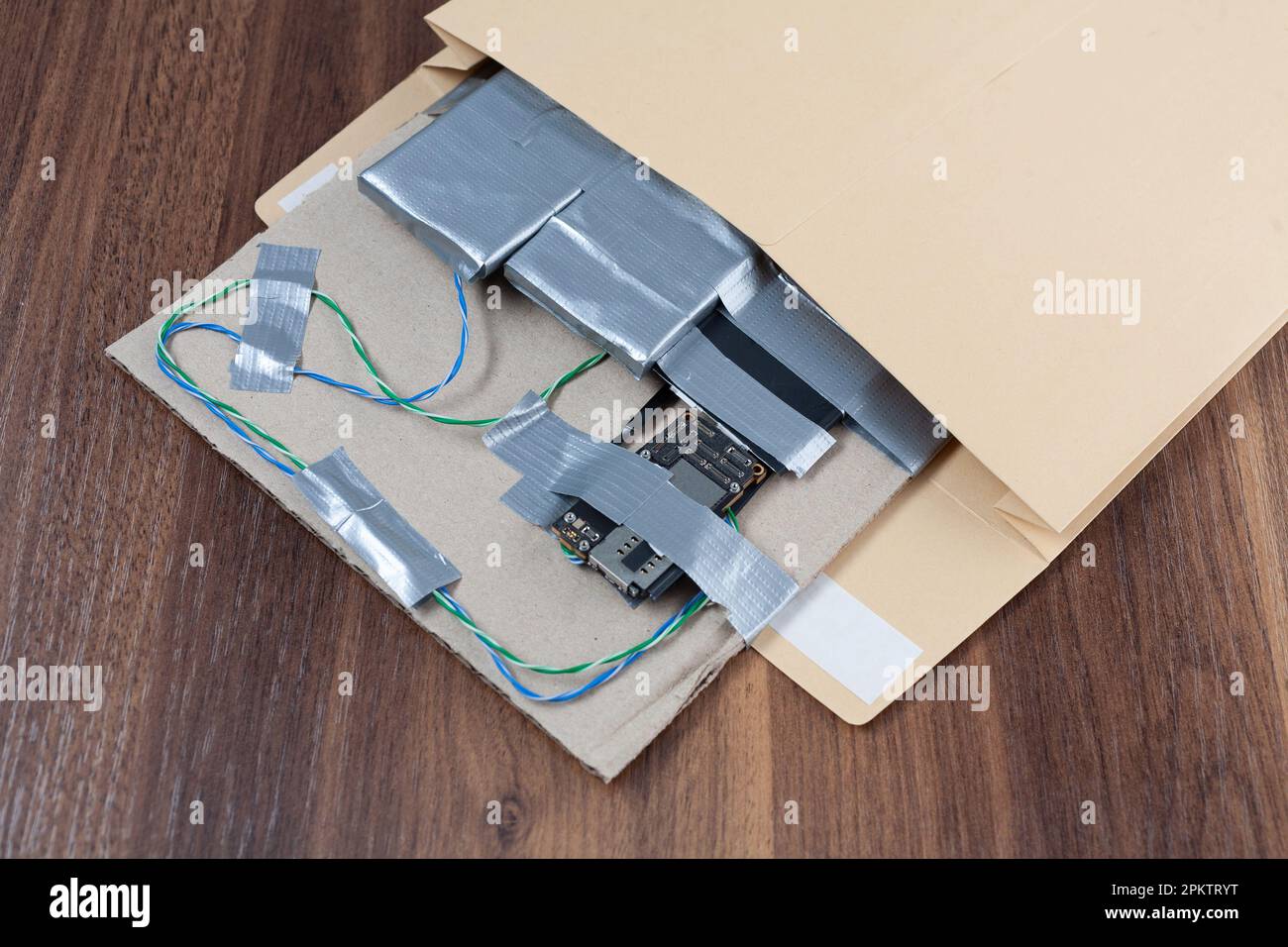 Mail bomb IED. Hand made Improvised Explosive Device with plastic ...