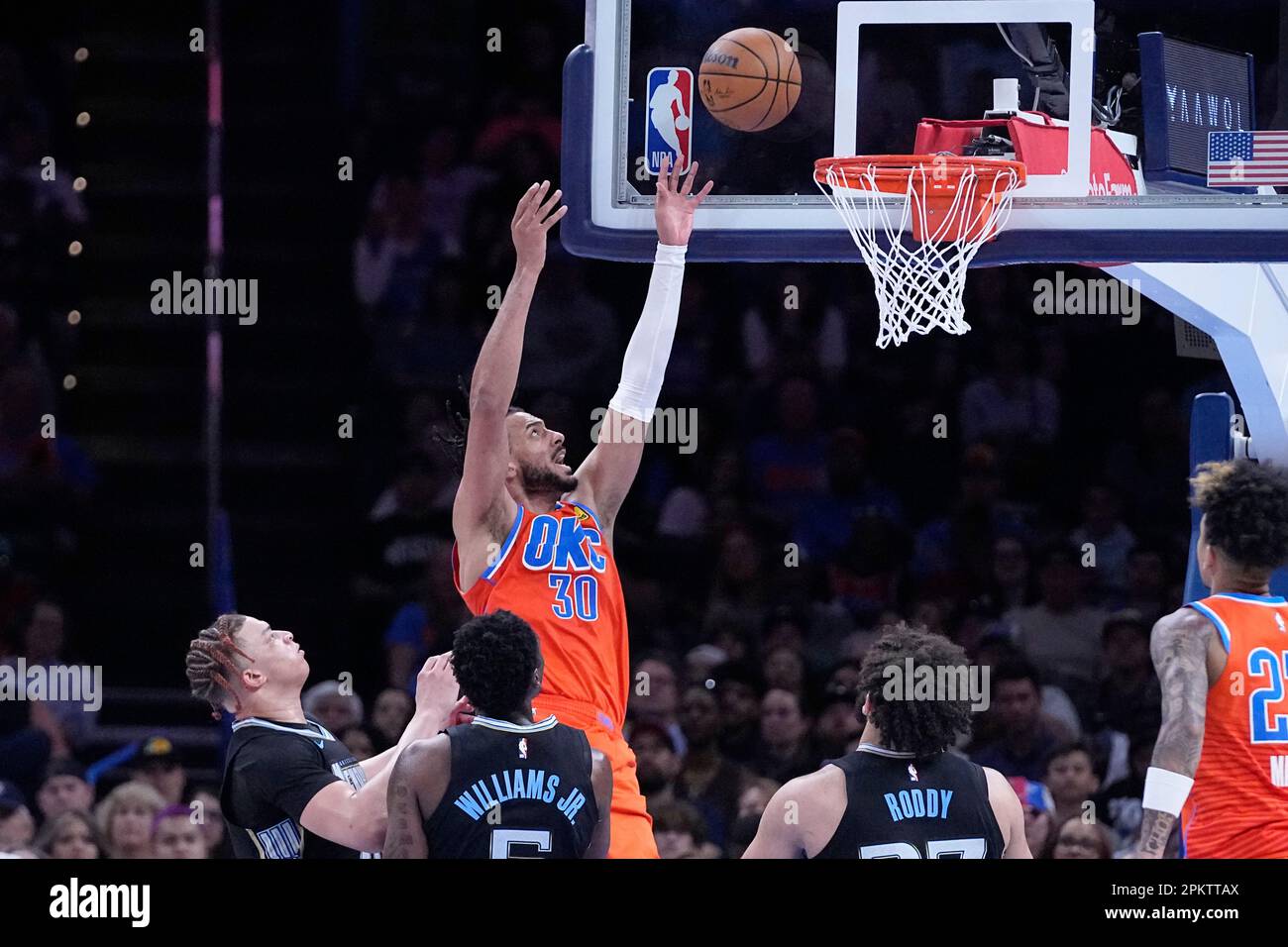 Oklahoma City Thunder center Olivier Sarr (30) shoots in front of ...