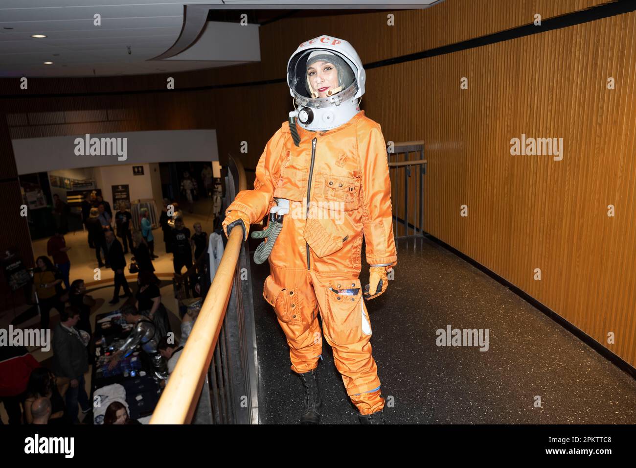 Los Angeles, California, USA. 8th Apr, 2023. A woman dressed up as a Soviet Cosmonaut at the ...