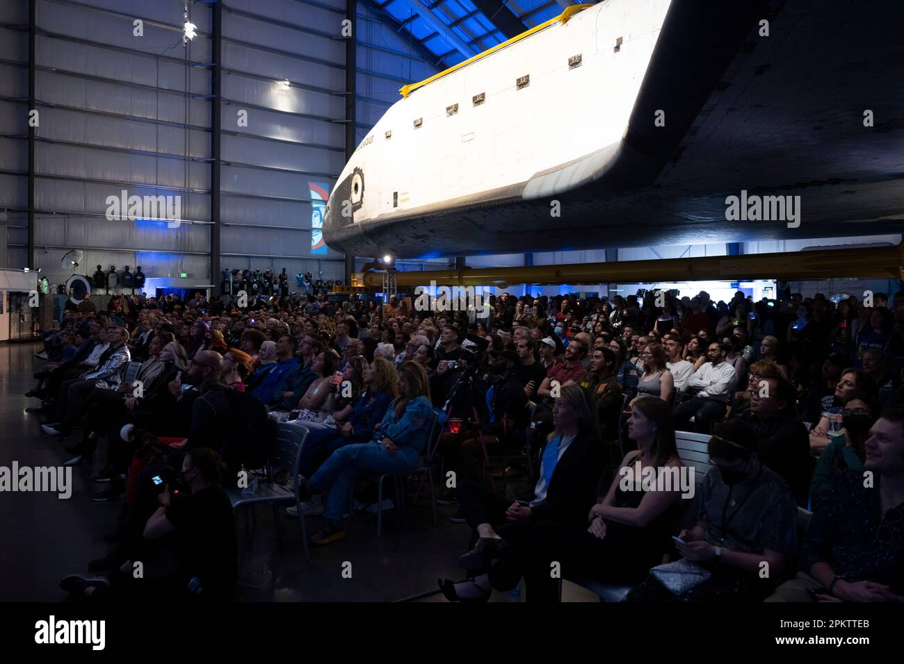 Los Angeles, California, USA. 8th Apr, 2023. Attendees watch a keynote ...