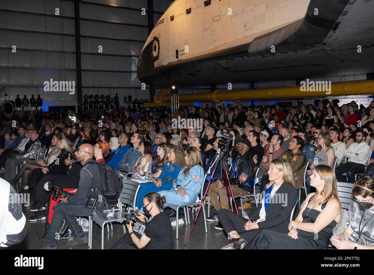 Los Angeles, California, USA. 8th Apr, 2023. Attendees watch a keynote ...