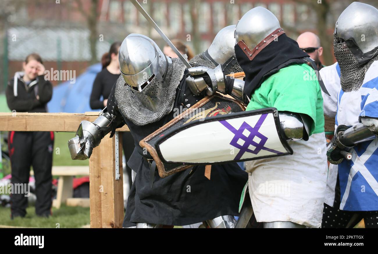 Castleton, UK. 9th April 2023. Buhurt, a medieval combat sport is ...