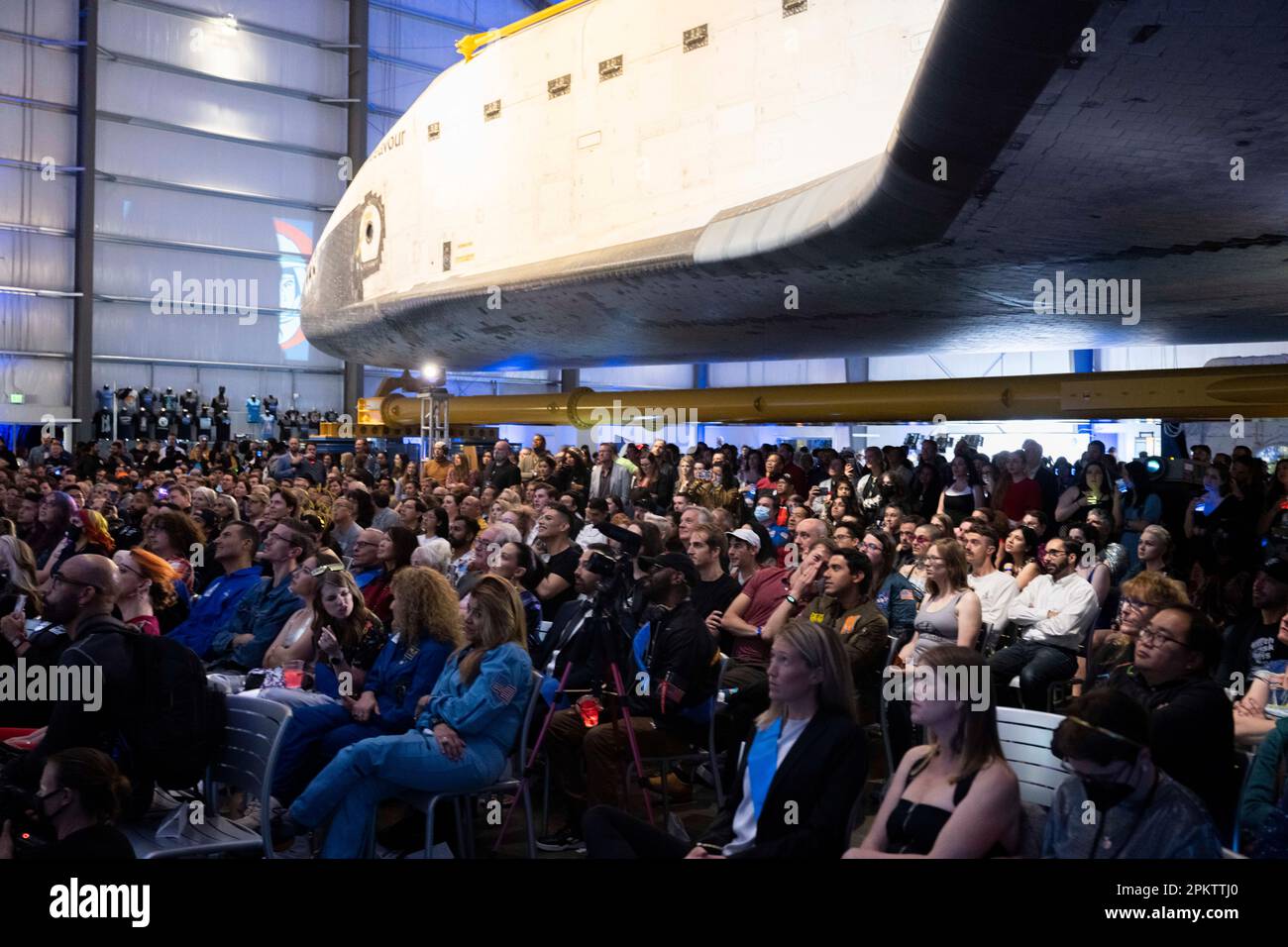 Los Angeles, California, USA. 8th Apr, 2023. Attendees watch a keynote ...