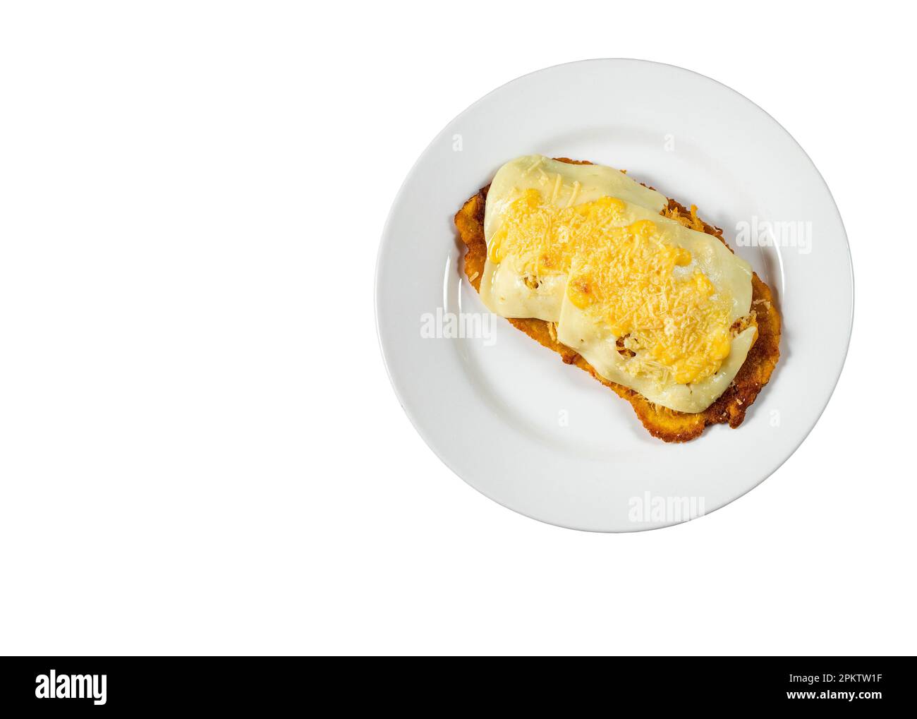 Green plantain patacon with shredded chicken and cheese - Colombian ...