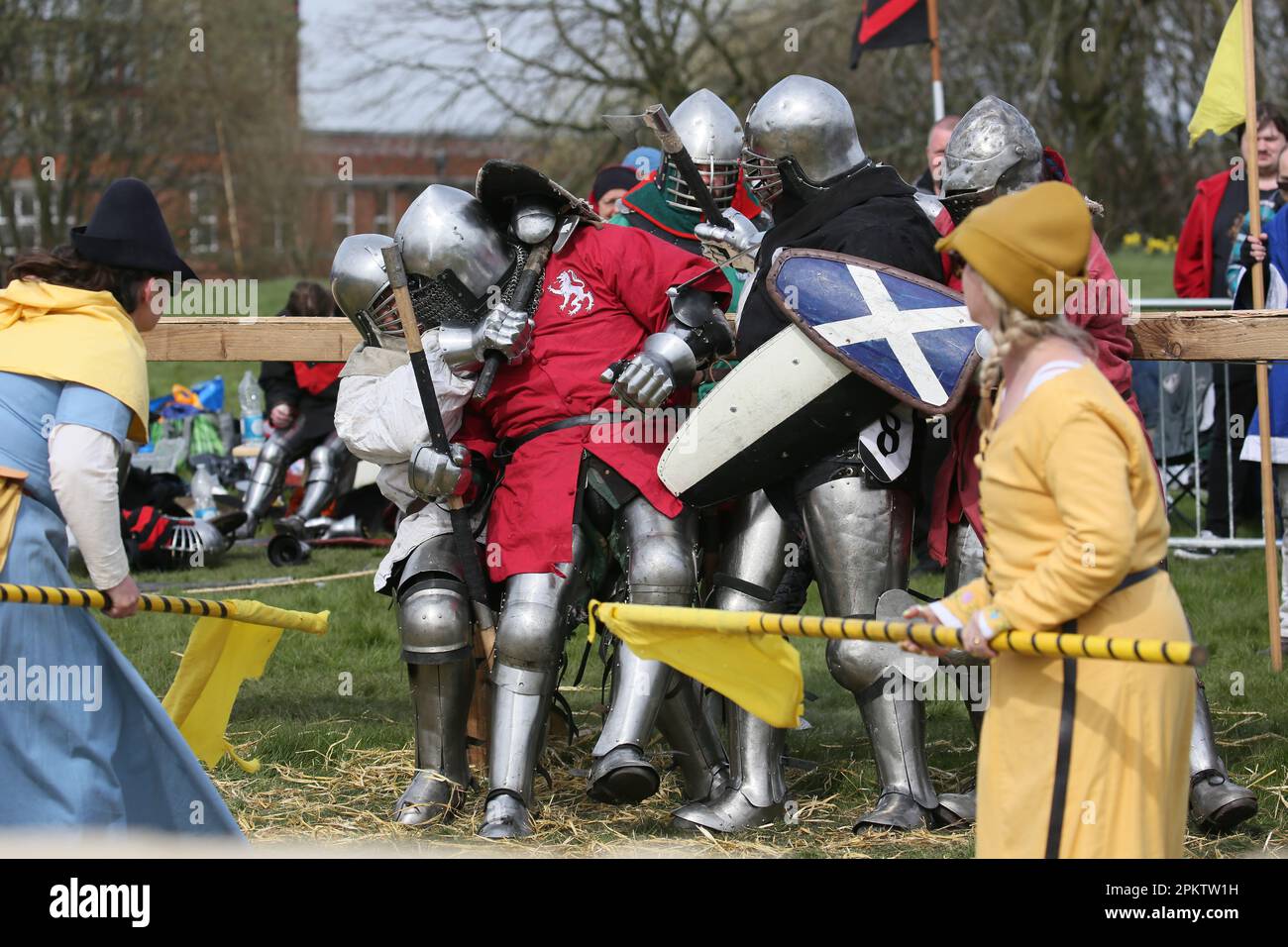 Castleton, UK. 9th April 2023. Buhurt, a medieval combat sport is ...