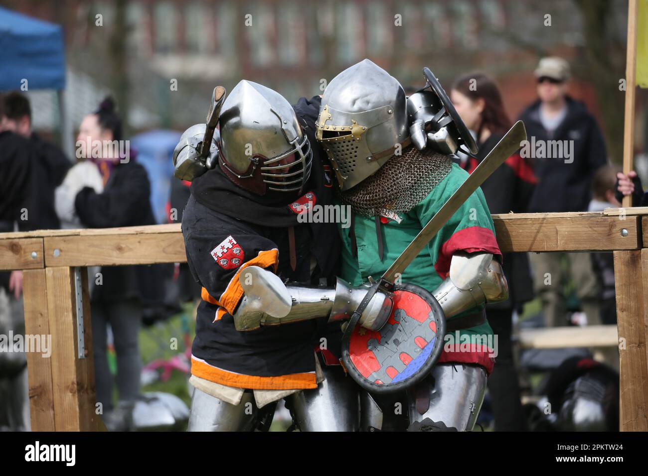 Castleton, UK. 9th April 2023. Buhurt, a medieval combat sport is ...