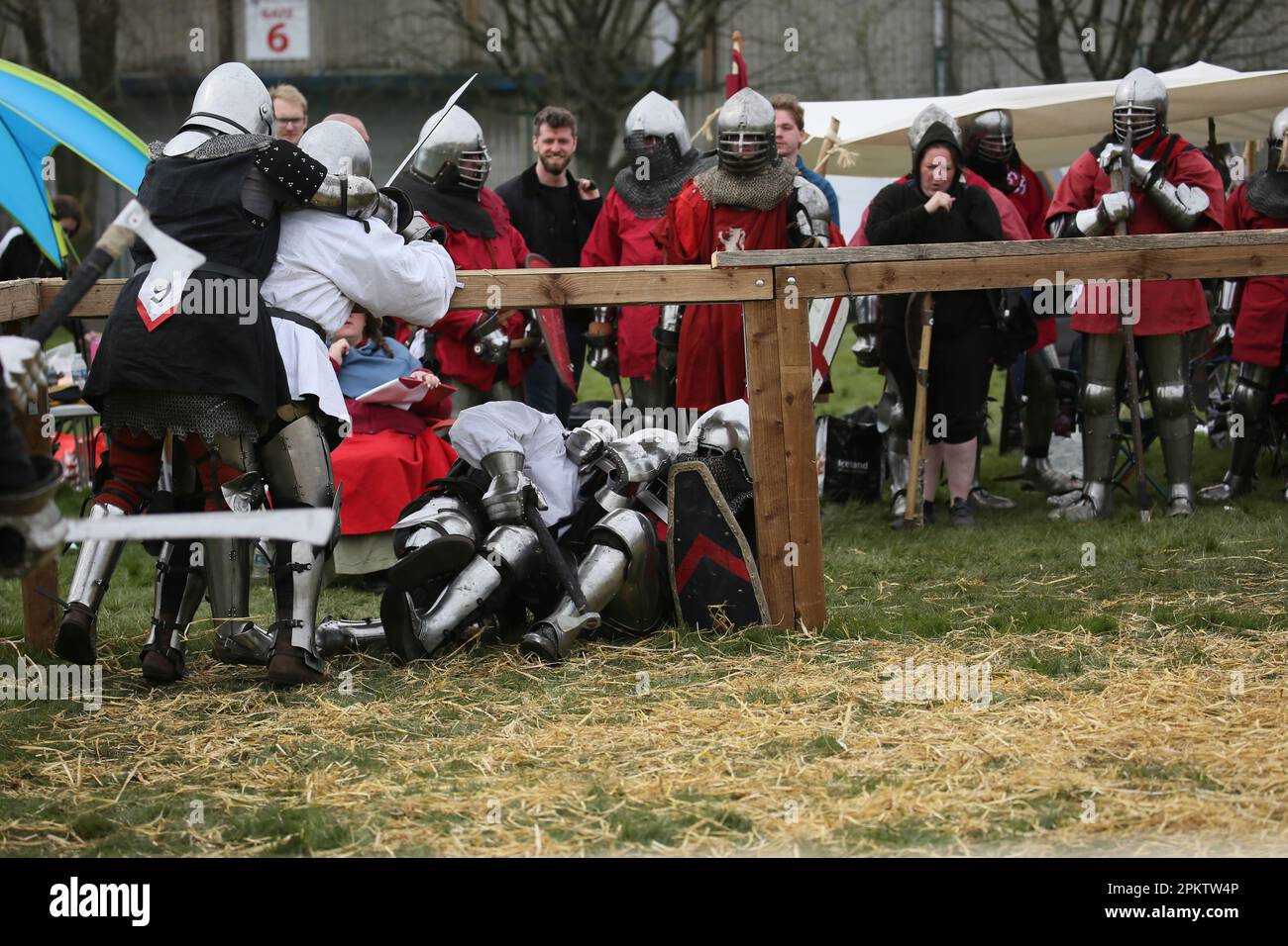 Castleton, UK. 9th April 2023. Buhurt, a medieval combat sport is ...