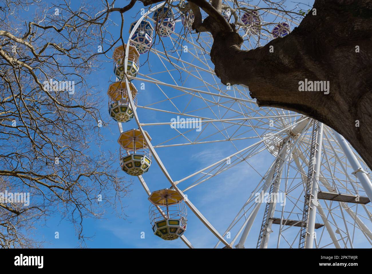 Carousel ferris wheel on blue sky background, Torquay, Devon, UK - 07. ...