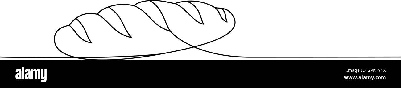 Fresh french baguette, long loaf bread one line continuous drawing ...