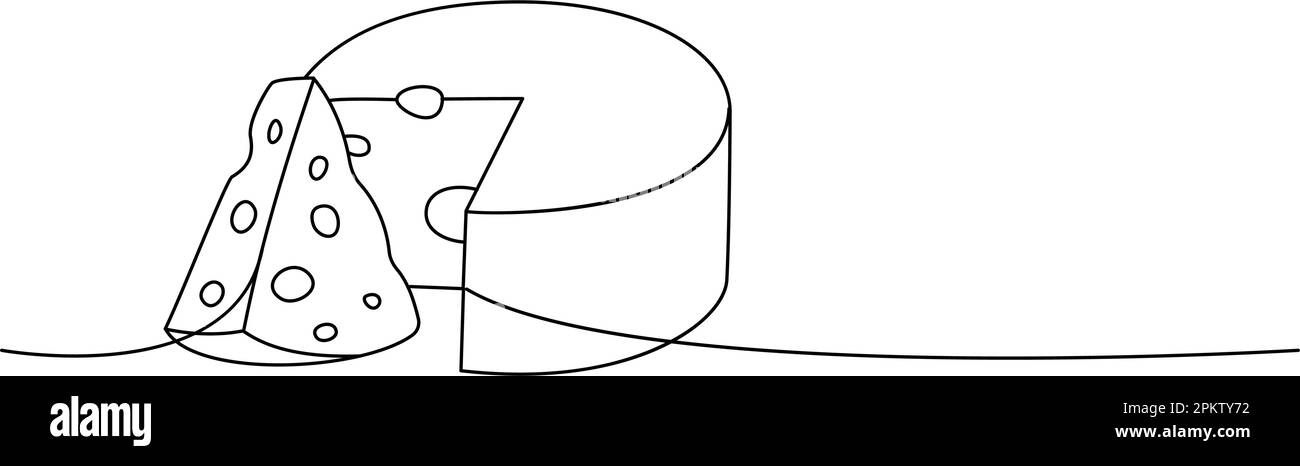 Whole cheese block one line continuous drawing. Cheese products ...