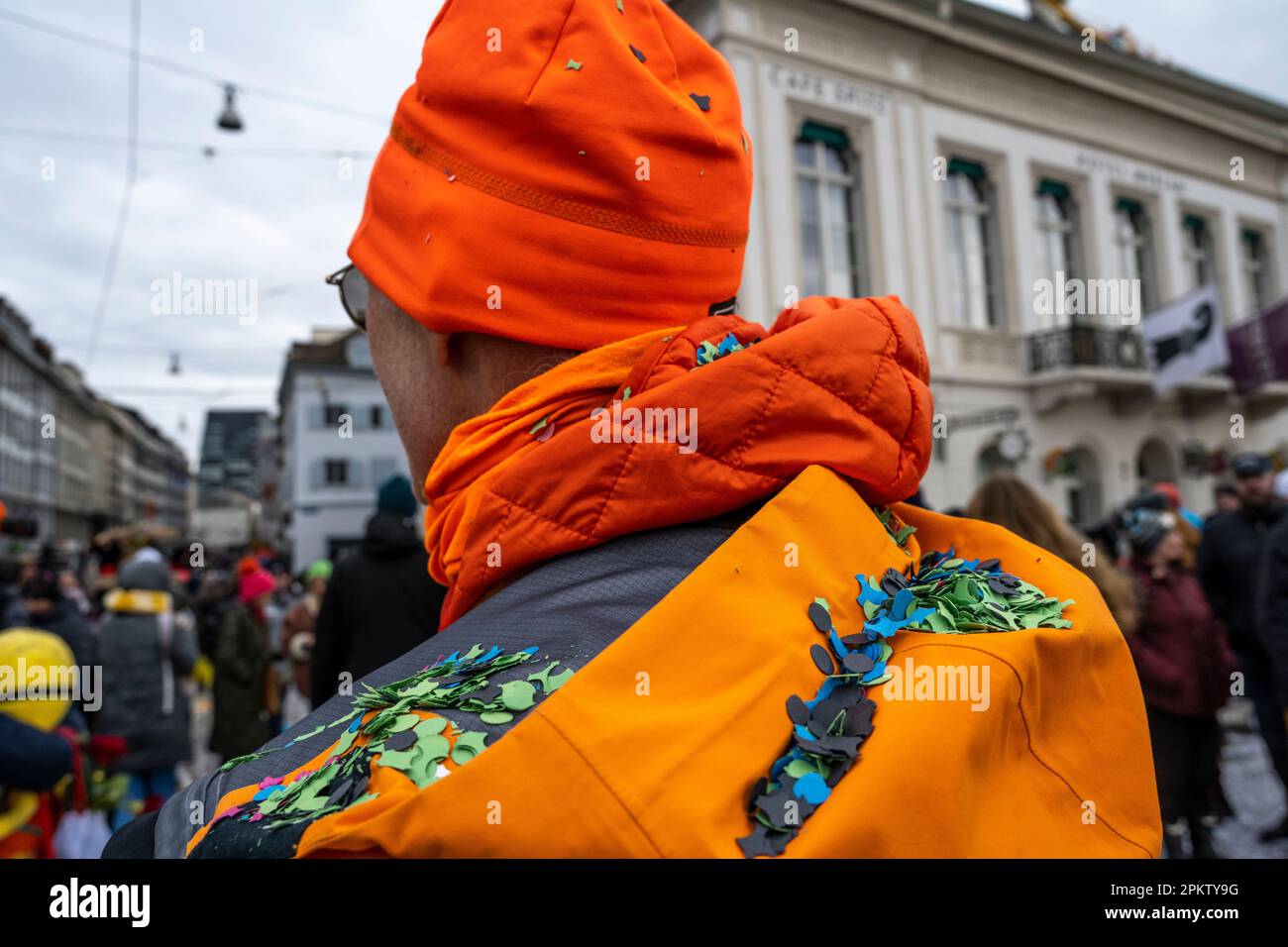 confetti on parade spectator at the Basel Fasnacht carnival Stock Photo ...