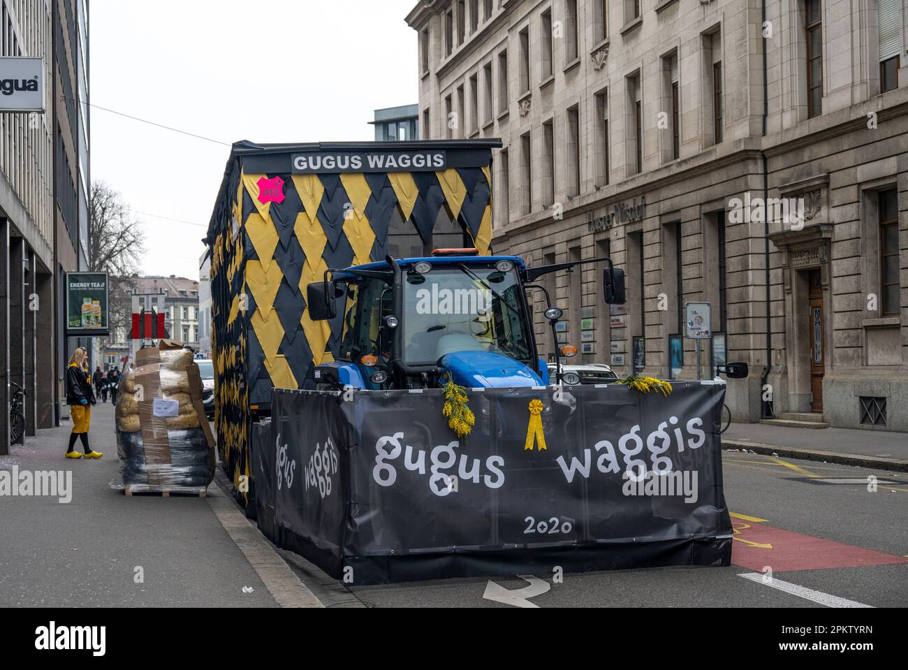 float and tractor before the Fasnacht parade in Basel Switzerland Stock ...