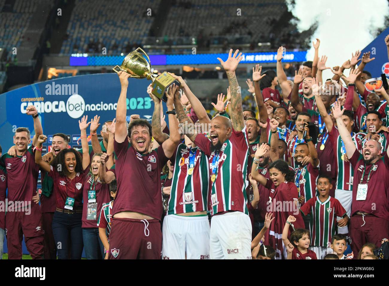 Rio De Janeiro, Brazil. 09th Apr, 2023. The tricolor team receives the ...