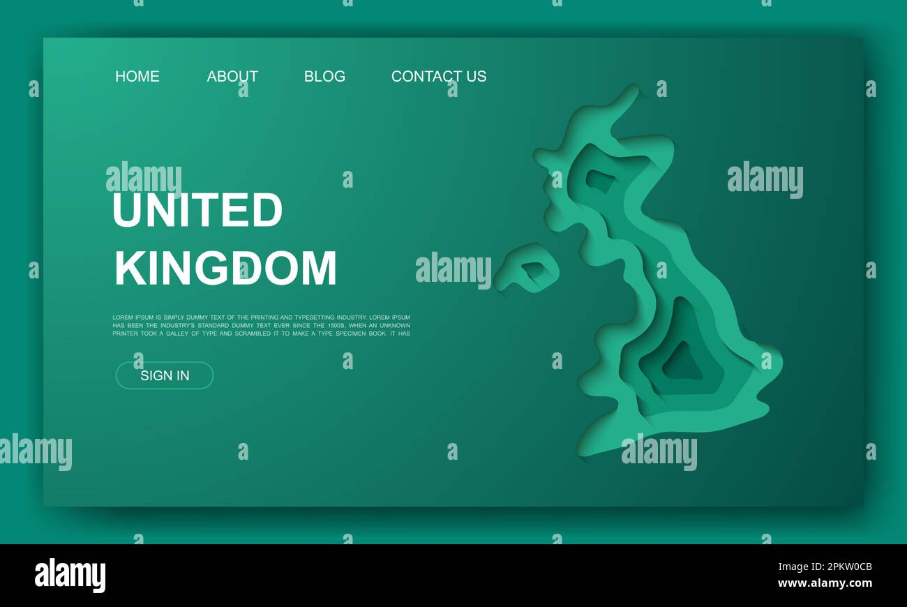 United Kingdom 3d paper cut website template. United Kingdom map paper ...