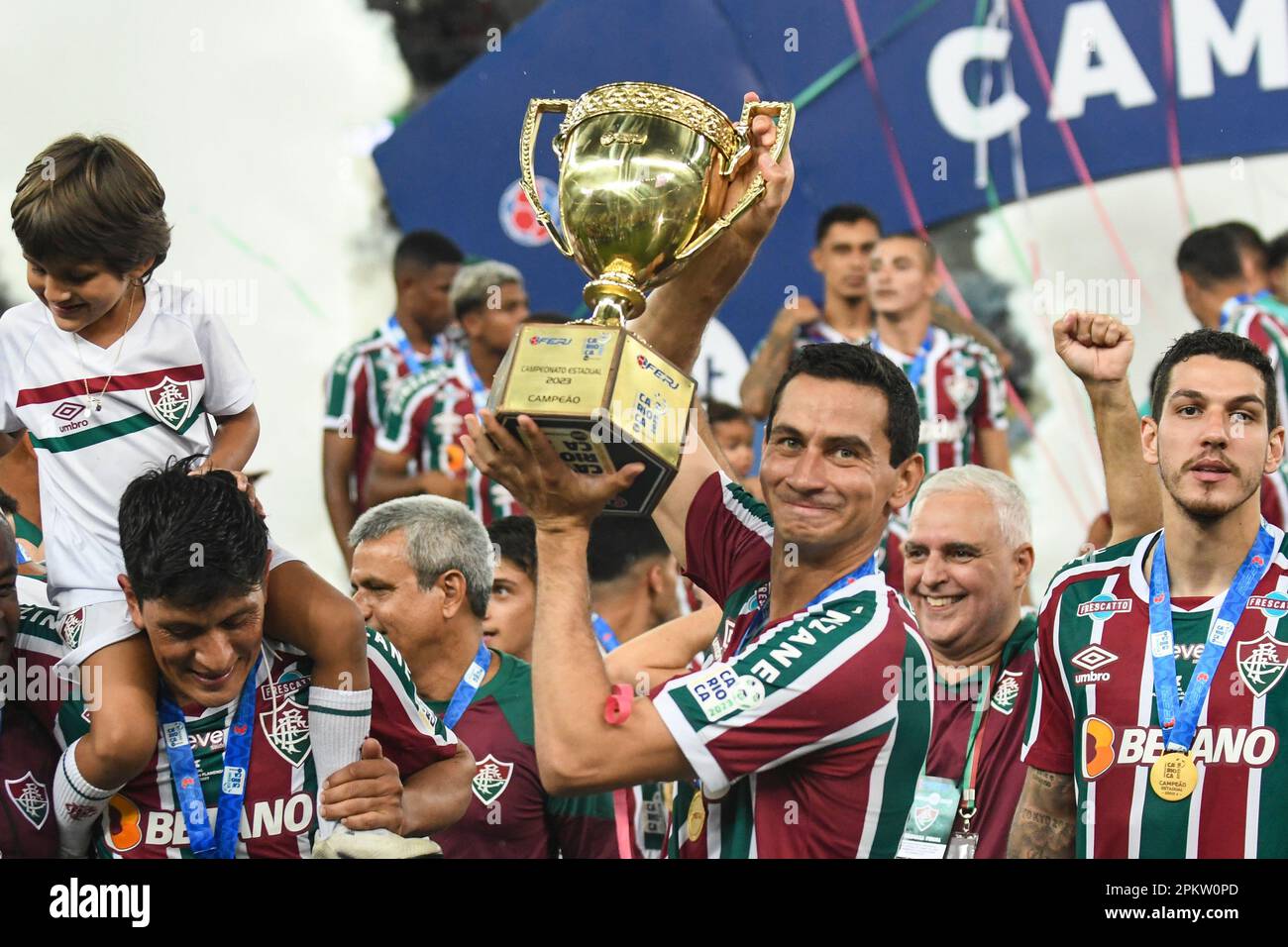 Rio De Janeiro, Brazil. 09th Apr, 2023. The tricolor team receives the ...