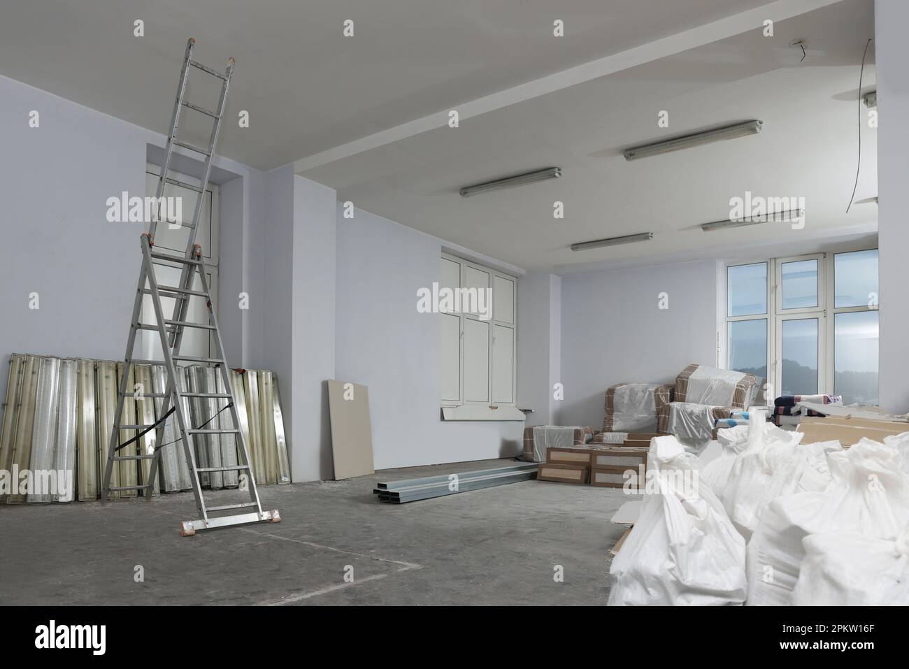 New and used building materials in room prepared for renovation Stock ...