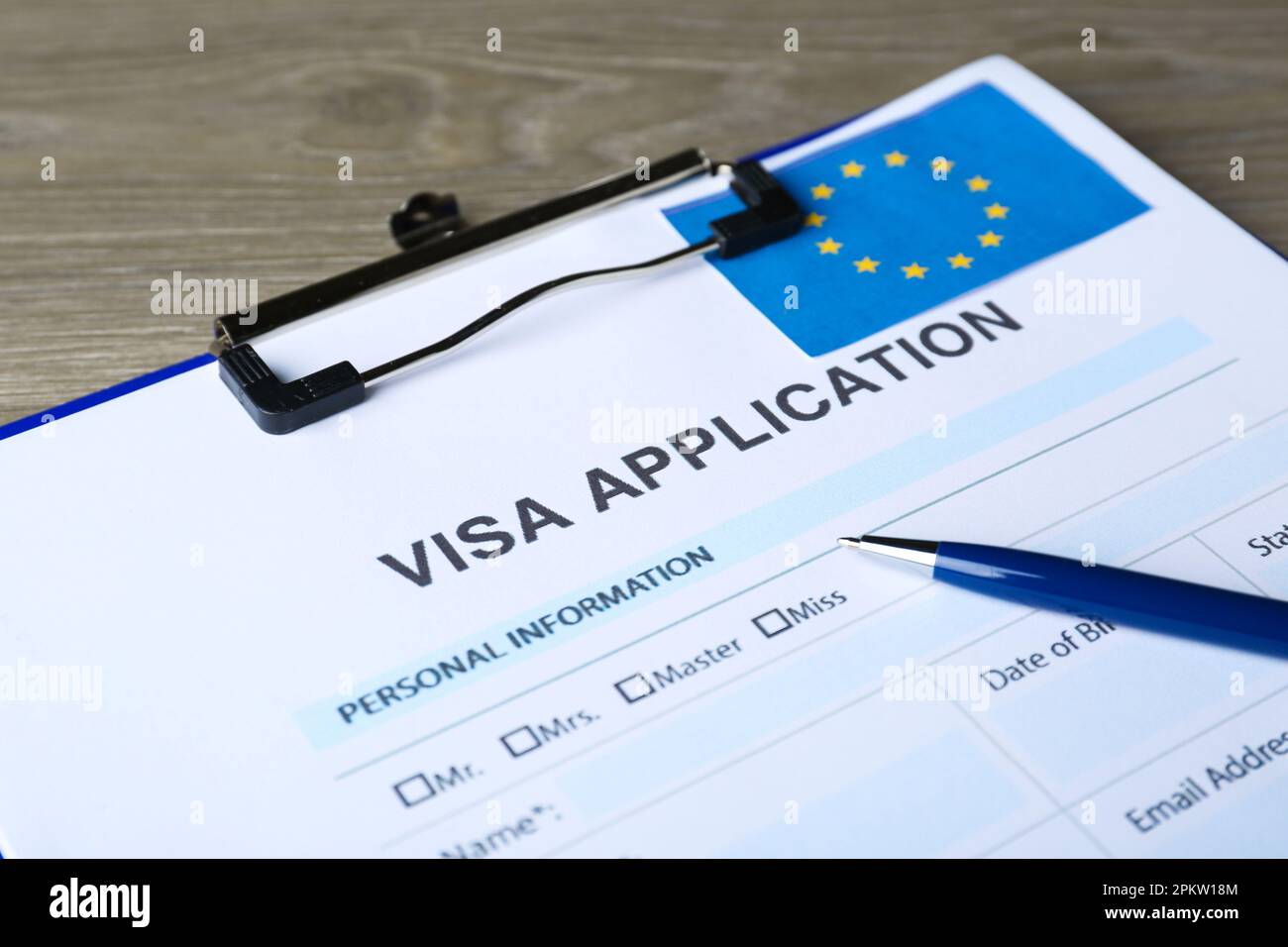 Visa application form for immigration to European Union and pen on ...