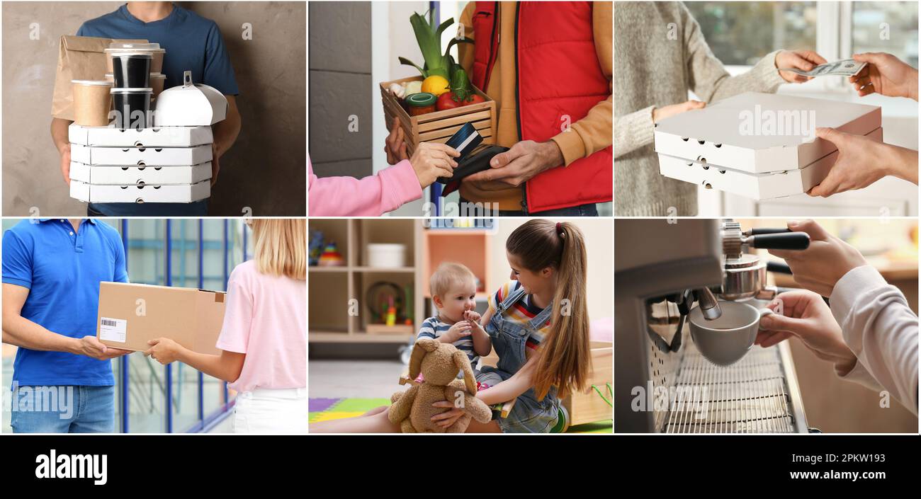 Collage with photos of people of different jobs, banner design. Work ...