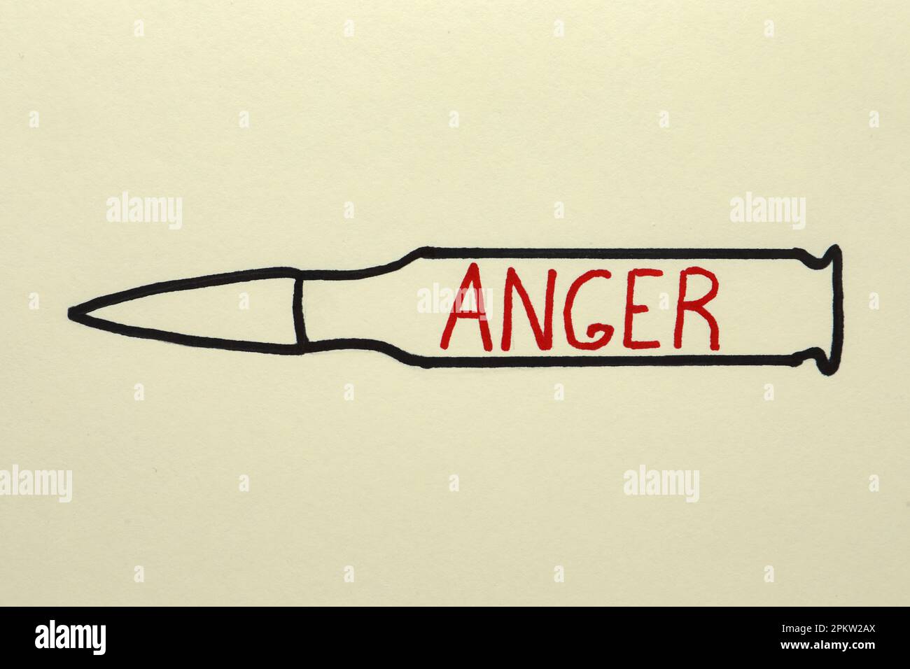 Drawing of bullet with word Anger on beige background, top view Stock ...