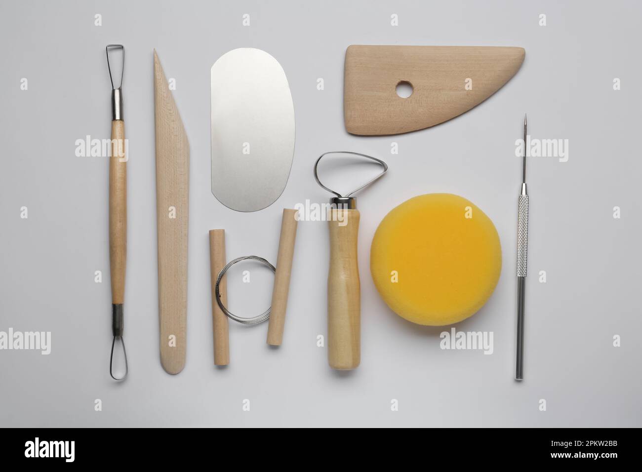 Set of clay modeling tools on white background, flat lay Stock Photo ...