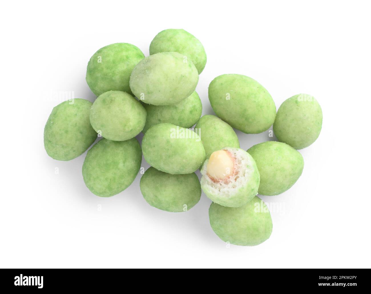 Pile of wasabi coated peanuts on white background, top view Stock Photo ...