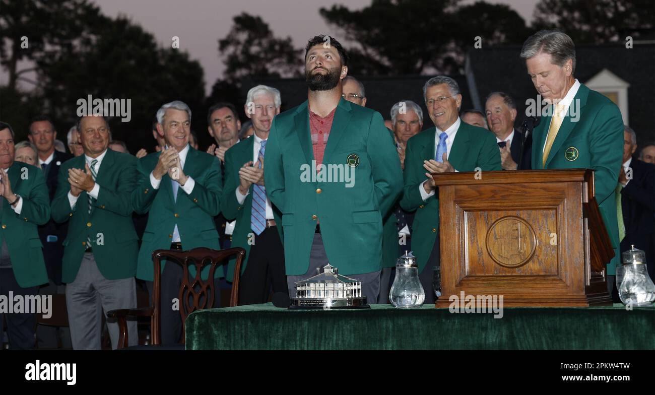 Augusta, United States. 09th Apr, 2023. Masters winner Jon Rahm looks ...