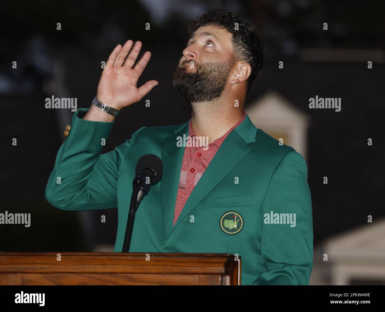 Augusta, United States. 09th Apr, 2023. Masters winner Jon Rahm looks ...