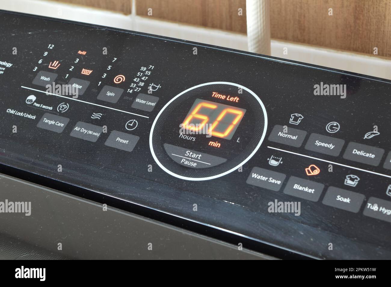 Close up view of washing machine digital control panel Stock Photo - Alamy