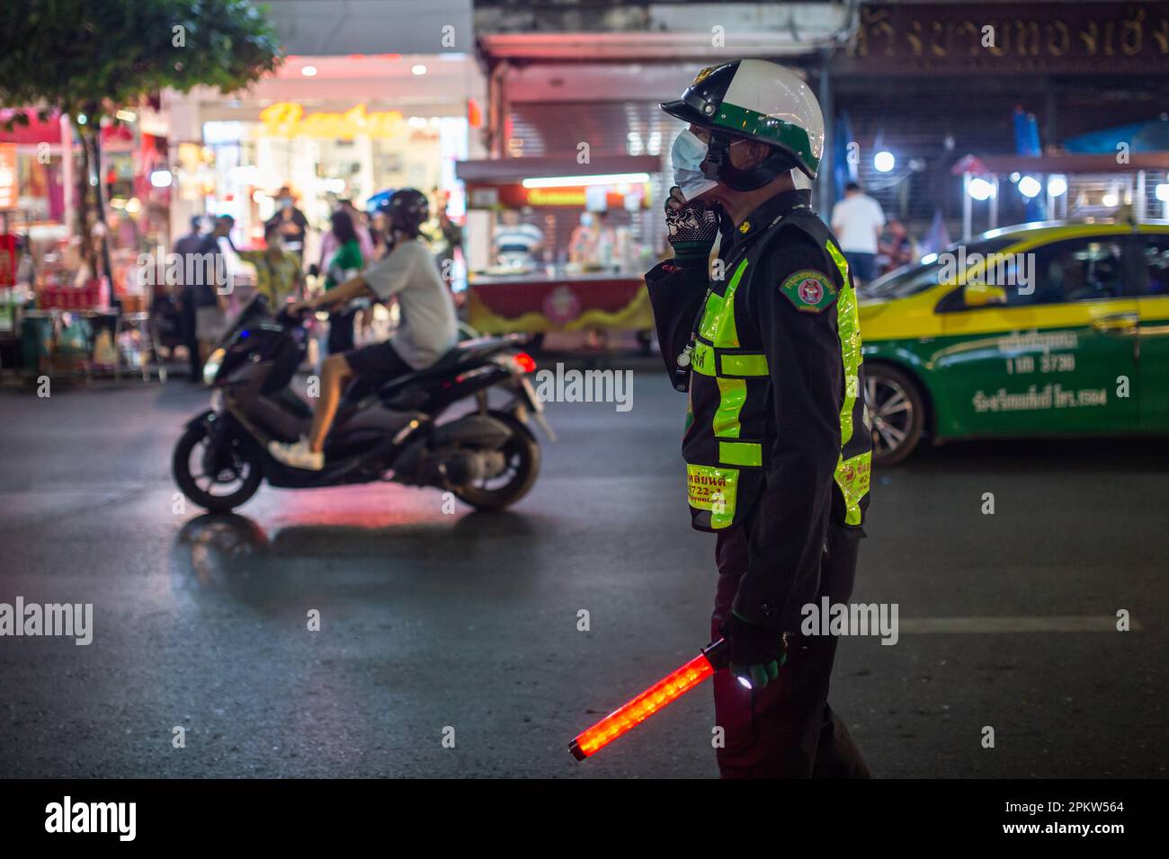 Bangkok, Thailand - April 9, 2023: Police officer seen on Yaowarat Road ...