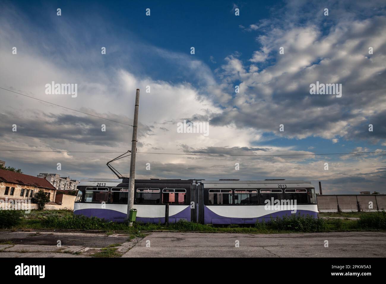 Picture of a tram of Timisoara tram waiting in the center of the city ...