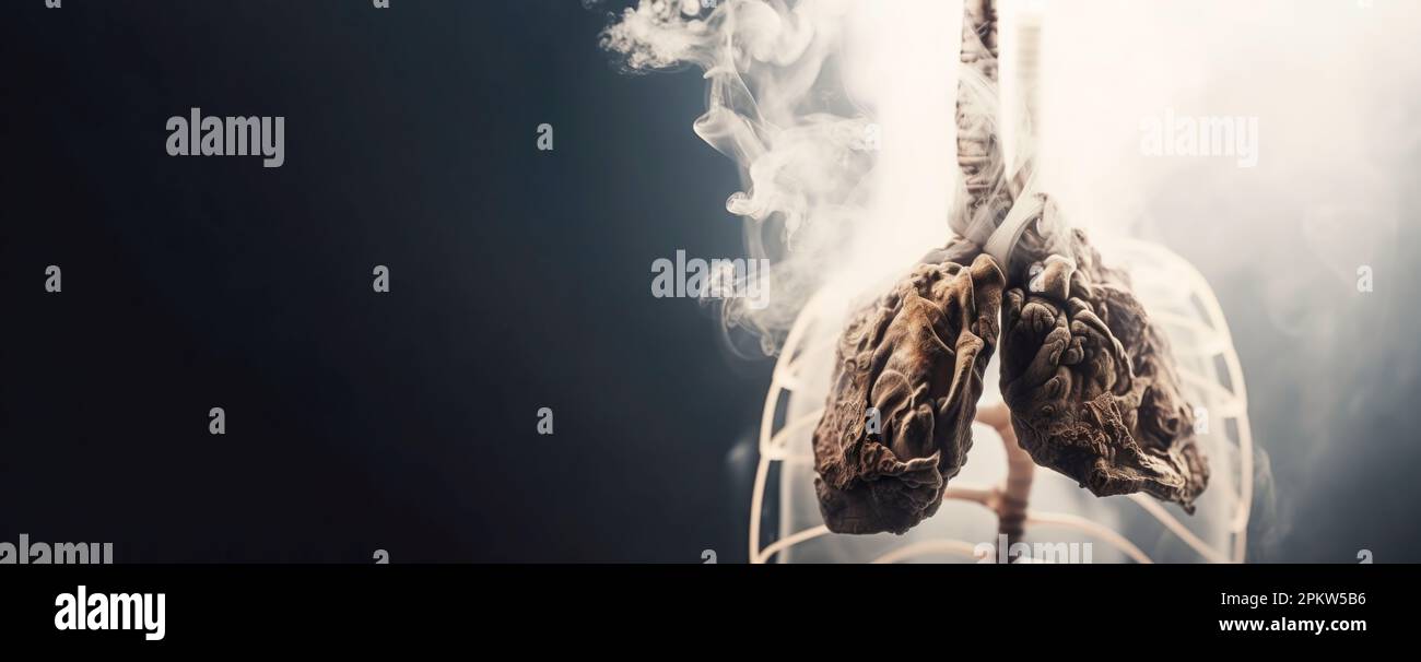 Silhouette of a man with diseased smoky lungs. The lungs of a sick ...