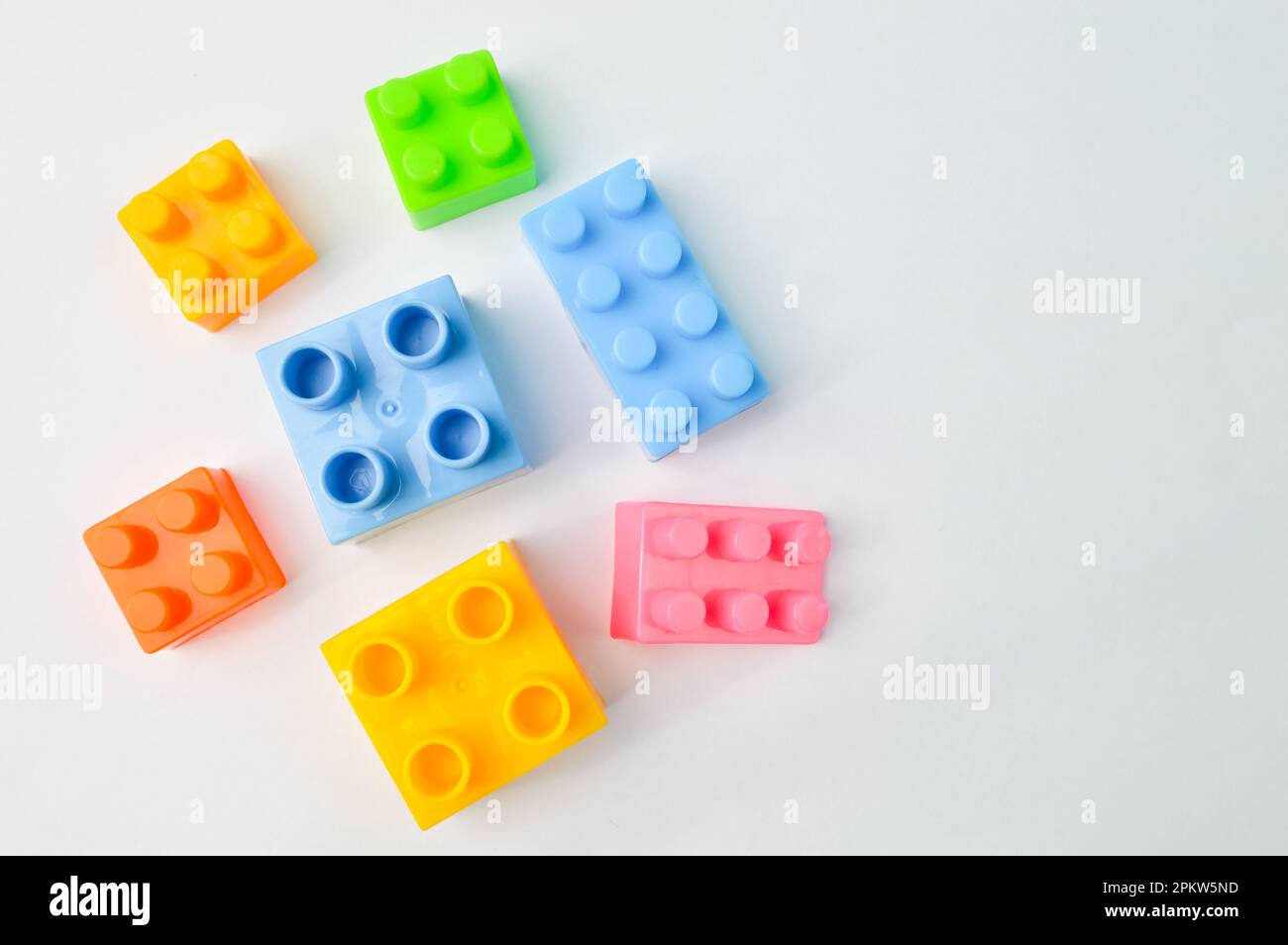 Plastic toy building blocks isolated on a white background Stock Photo ...