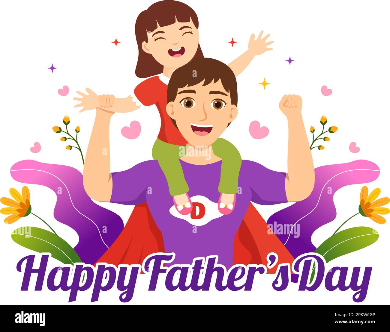 Happy Fathers Day Illustration with Father and his Son Playing Together ...