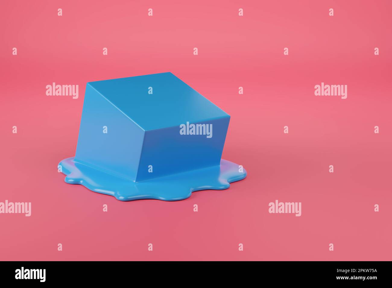 Blue cube melting on pink background. 3d illustration Stock Photo - Alamy