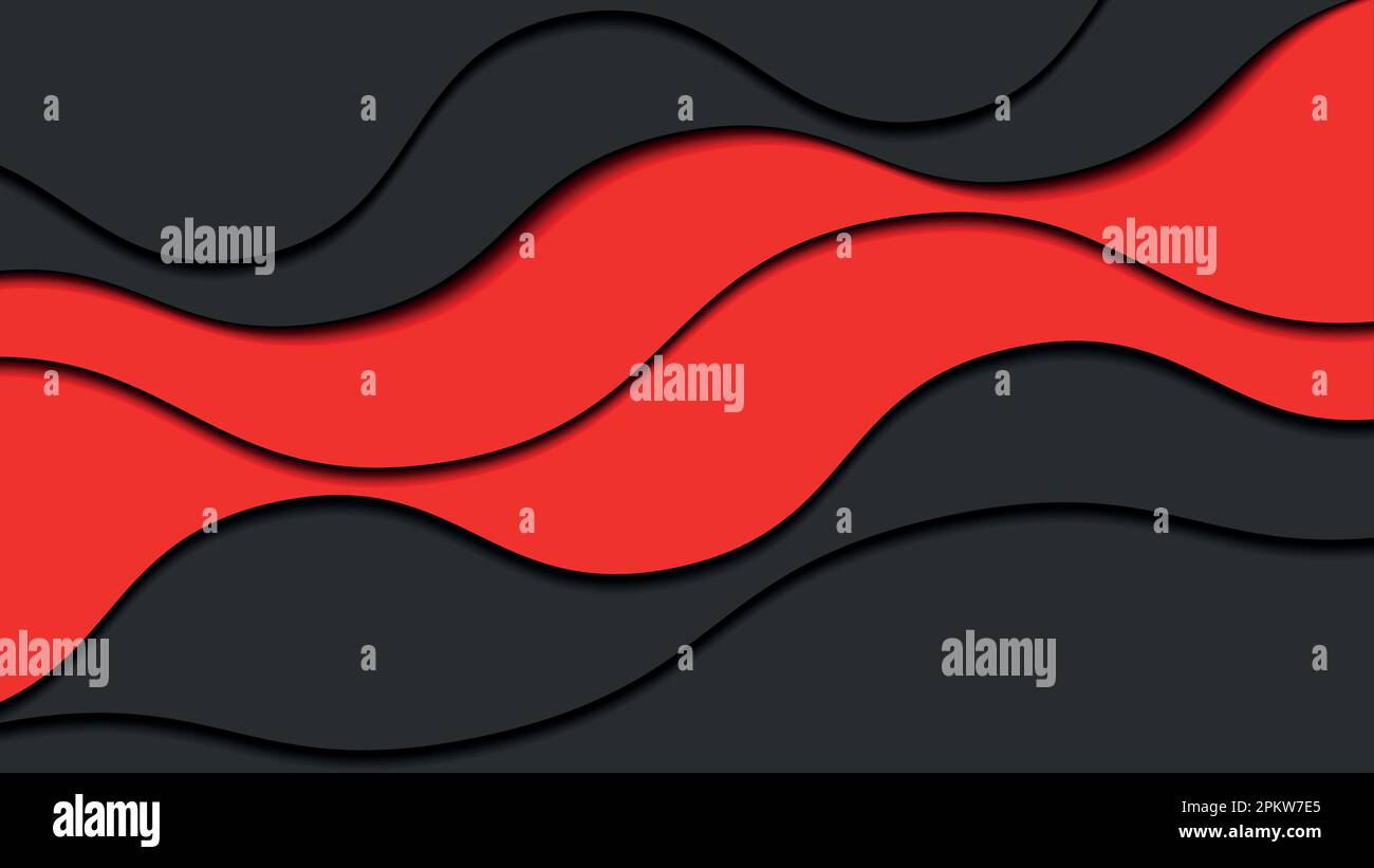 Black and red wavy overlap 3d paper carve cut out style shapes design layout abstract background ...