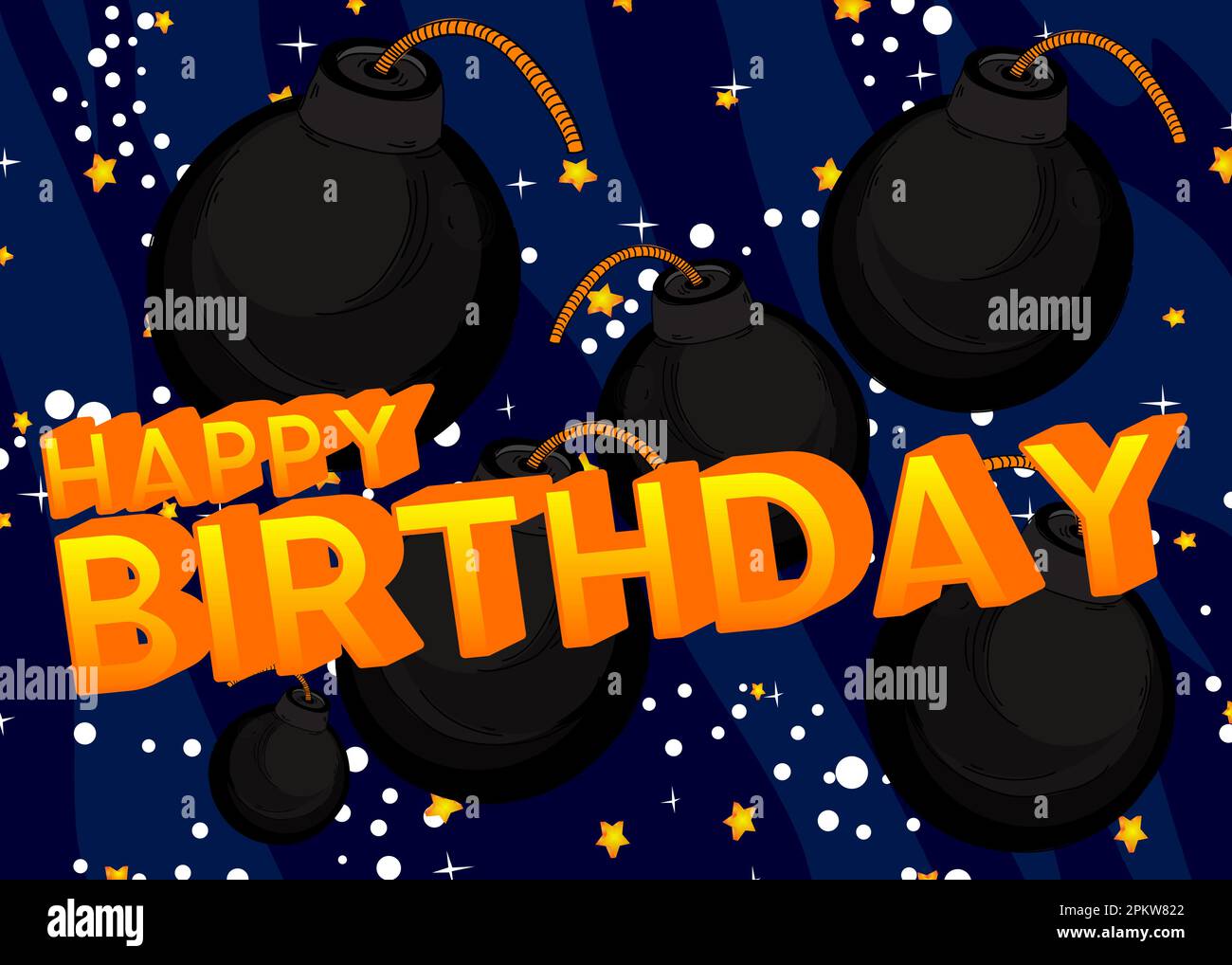 Happy Birthday text with black Bomb. Cartoon Vector Illutration Stock ...