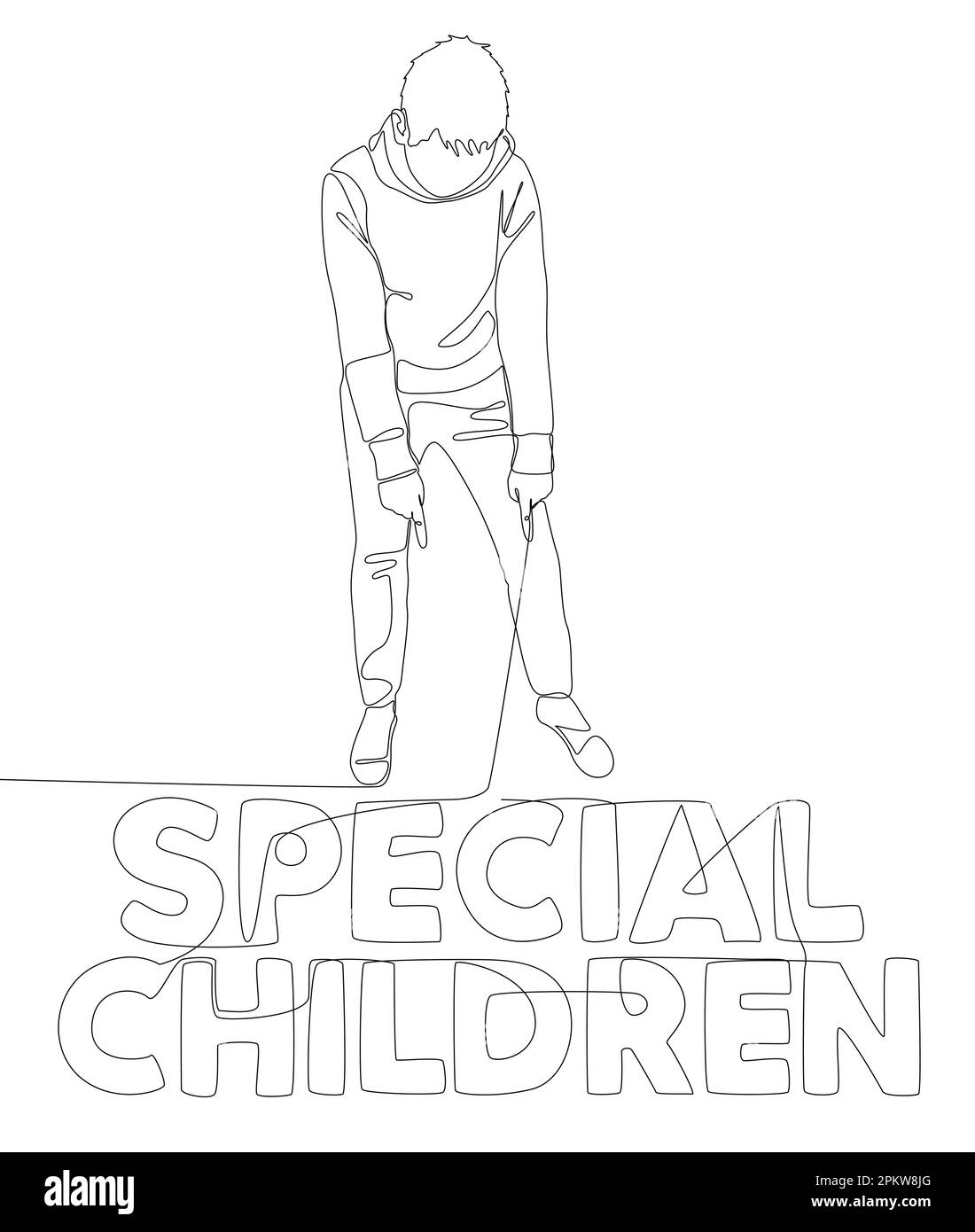 One continuous line of Man pointing with finger at Special Children ...