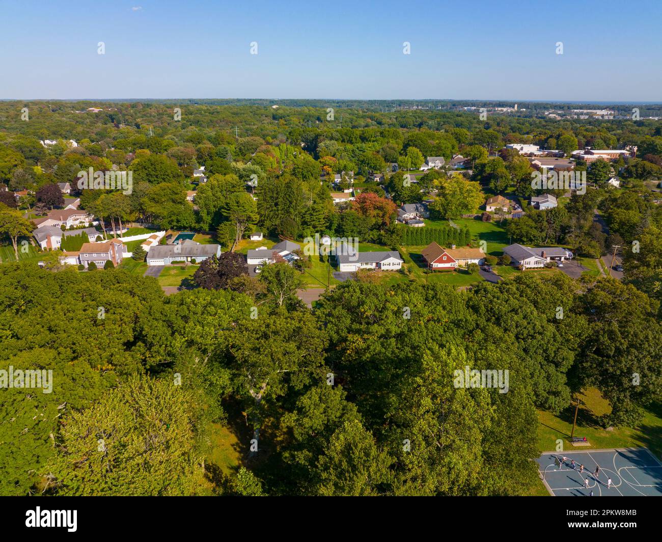 Historic residential houses aerial view in summer in town center of ...