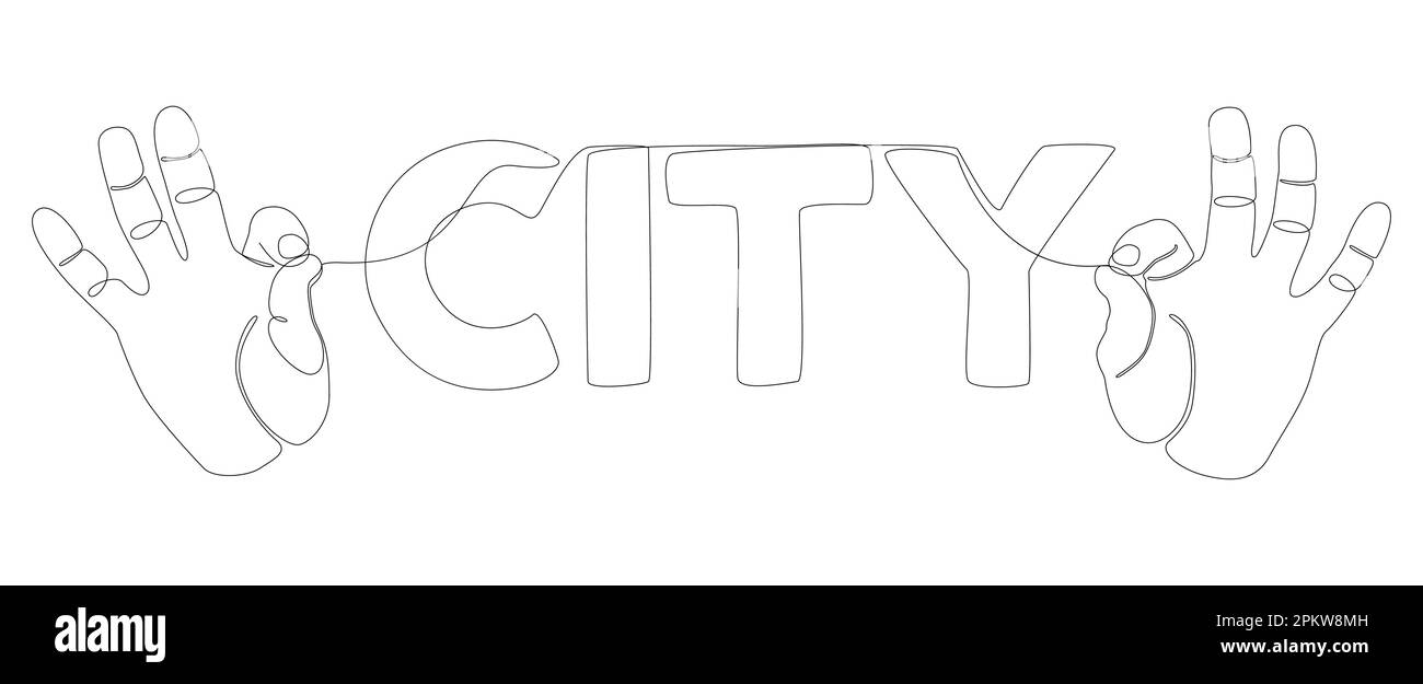 One continuous line of hand with City word. Thin Line Illustration ...
