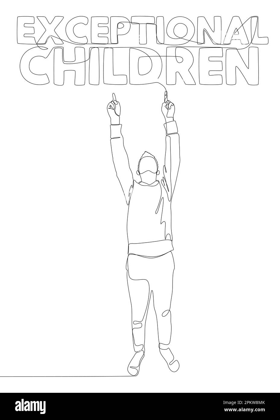 One continuous line of Man pointing with finger at Exceptional Children ...