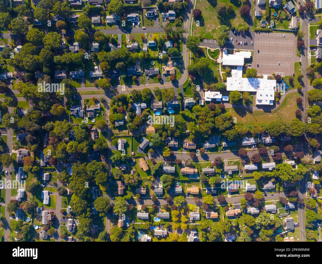 Historic residential houses aerial view in summer in town center of ...