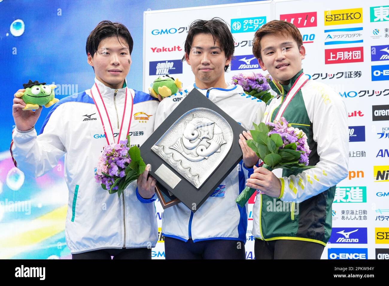 Tokyo, Japan. 9th Apr, 2023. (L-R) Ikki Imoto, Shogo Takeda, Kaito Tabuchi Swimming : Japan ...
