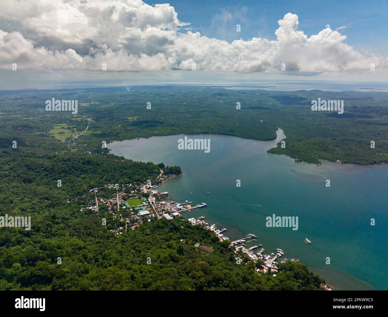 Aerial view of city and port on Balabac Island. House standing on the ...