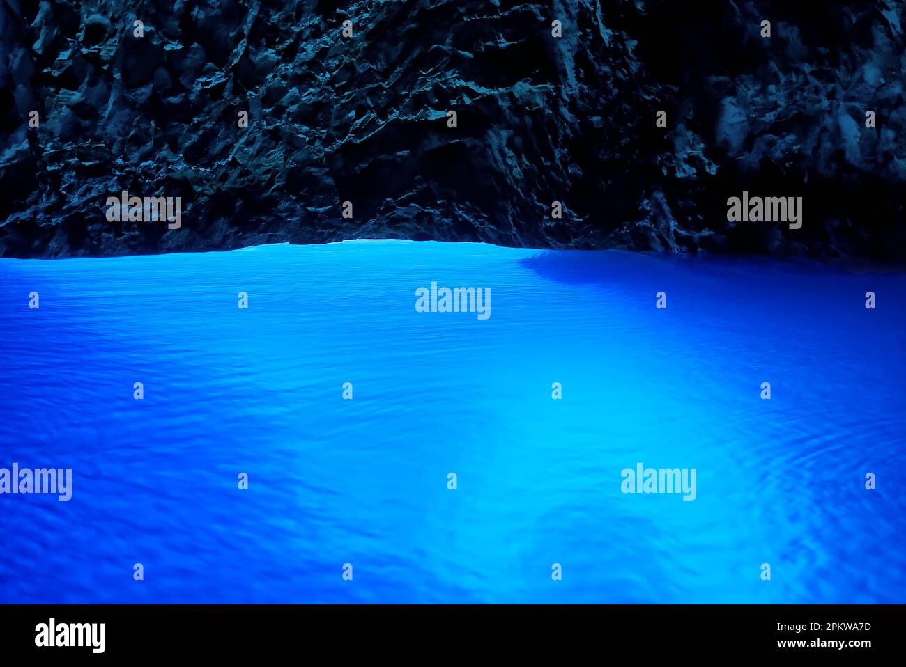 inside of blue lagoon cave. famous Blue Cave in Croatia, Bisevo Island ...